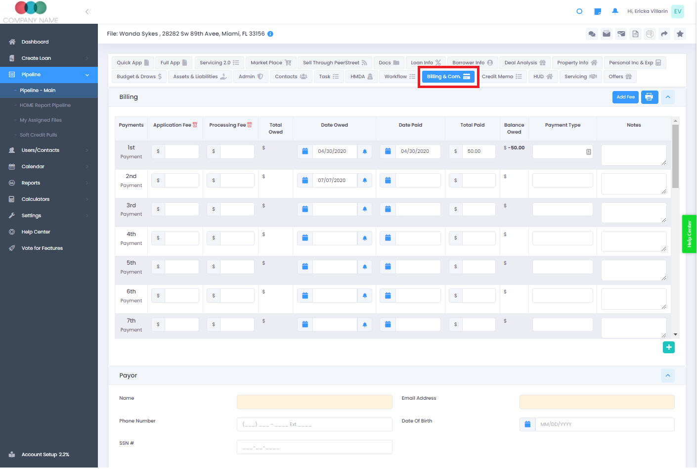 Billing & Commission Tab